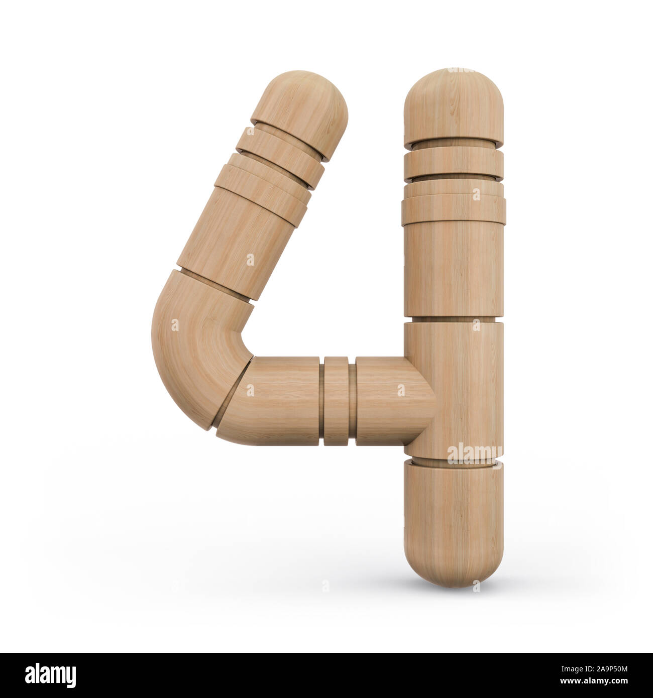 Number 4. Digital sign. Wooden futuristic font. Carved alphabet 3d ...