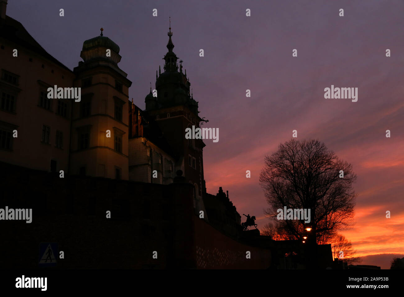 Cracow. Krakow. Poland. Royal castle on Wawel Hill skyline against ...