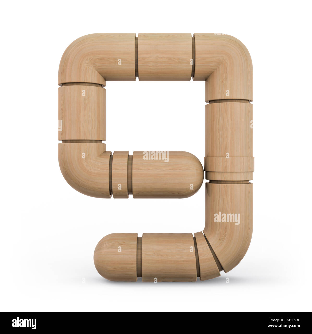 Number 9. Digital sign. Wooden futuristic font. Carved alphabet 3d ...