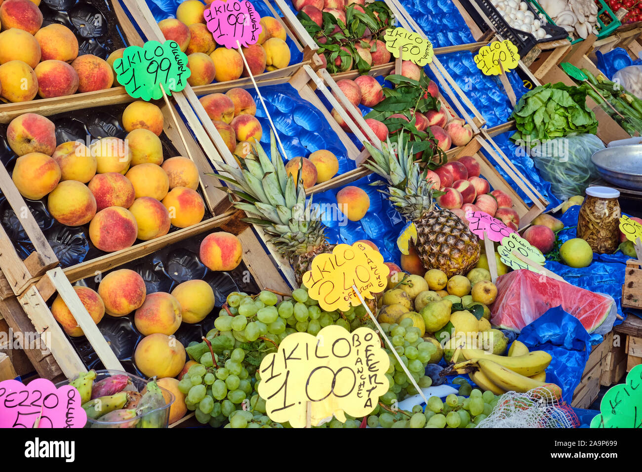 Great choice of fresh fruit seen at a market in Naples, Italy Stock ...