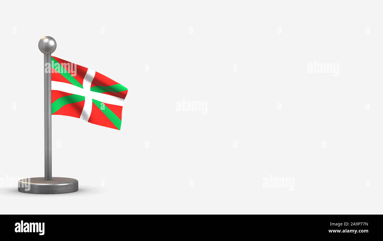 Basque Country 3D waving flag illustration on a tiny metal flagpole ...