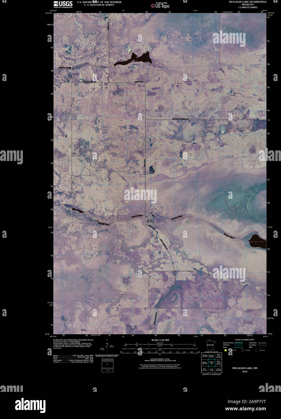 USGS TOPO Map MInnesota MN Mulligan Lake 20100818 TM Inverted ...