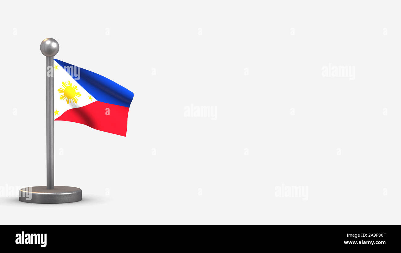 Philippines 3D waving flag illustration on a tiny metal flagpole ...