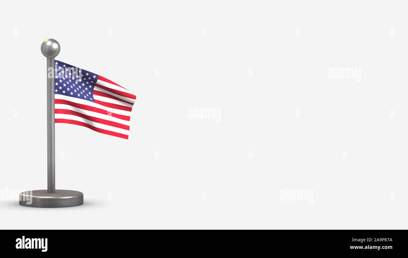 United States 3D waving flag illustration on a tiny metal flagpole ...