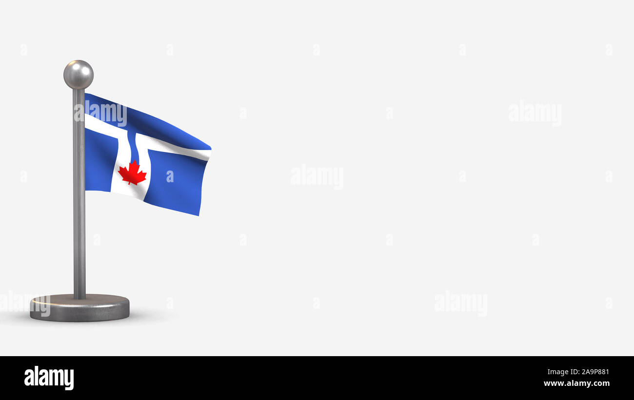 Toronto Flag 3D waving flag illustration on a tiny metal flagpole ...