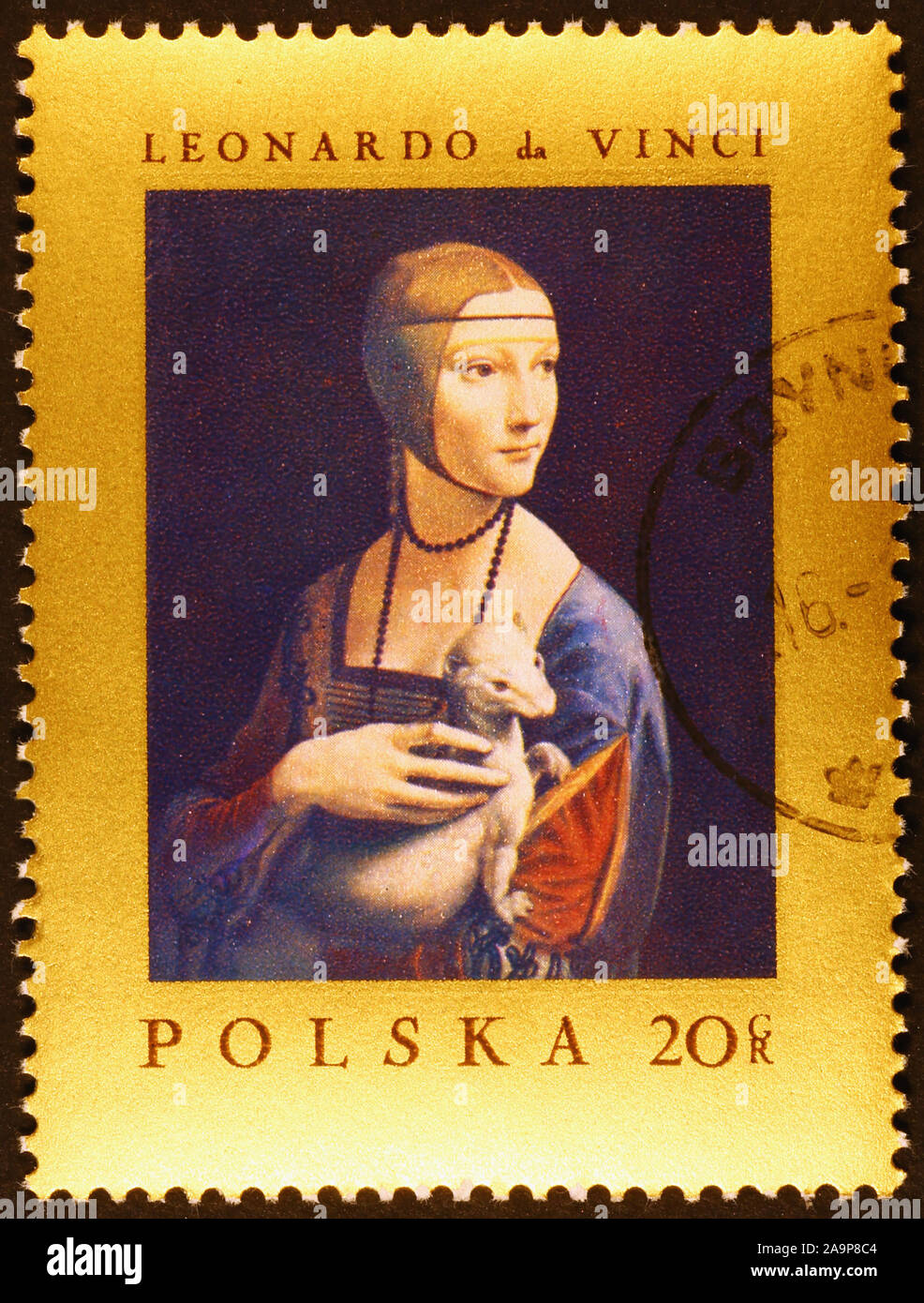 Painting Lady with an ermine by Leonardo on postage stamp Stock Photo ...