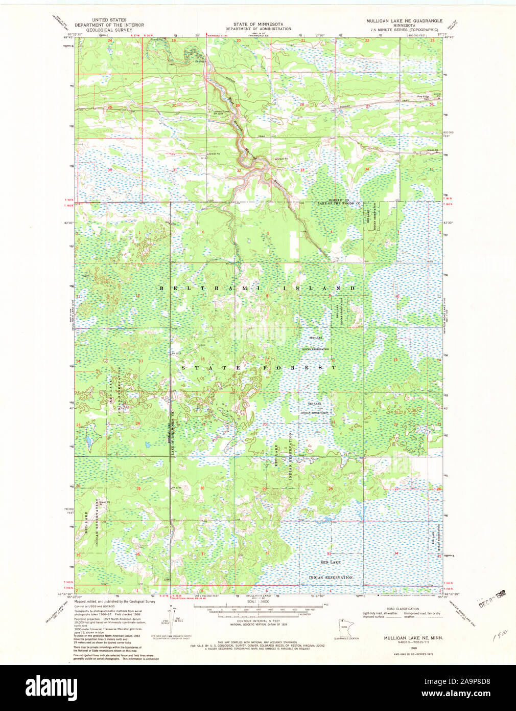 USGS TOPO Map MInnesota MN Mulligan Lake NE 805059 1968 24000 ...
