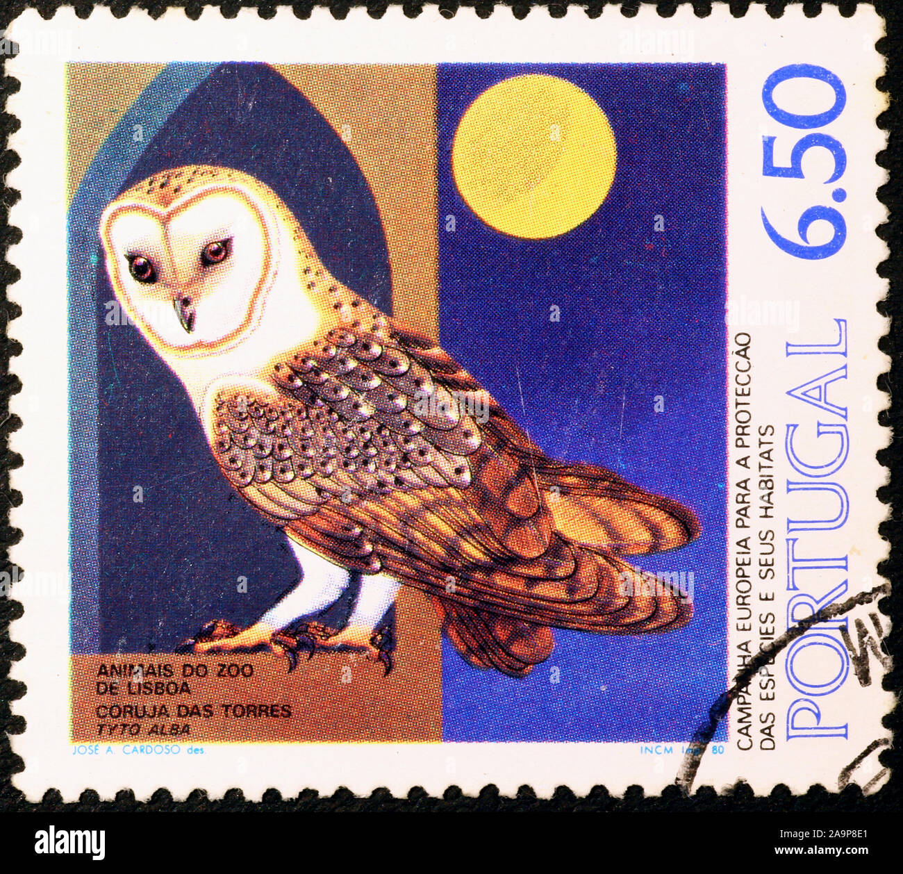 Barn owl on portuguese postage stamp Stock Photo - Alamy