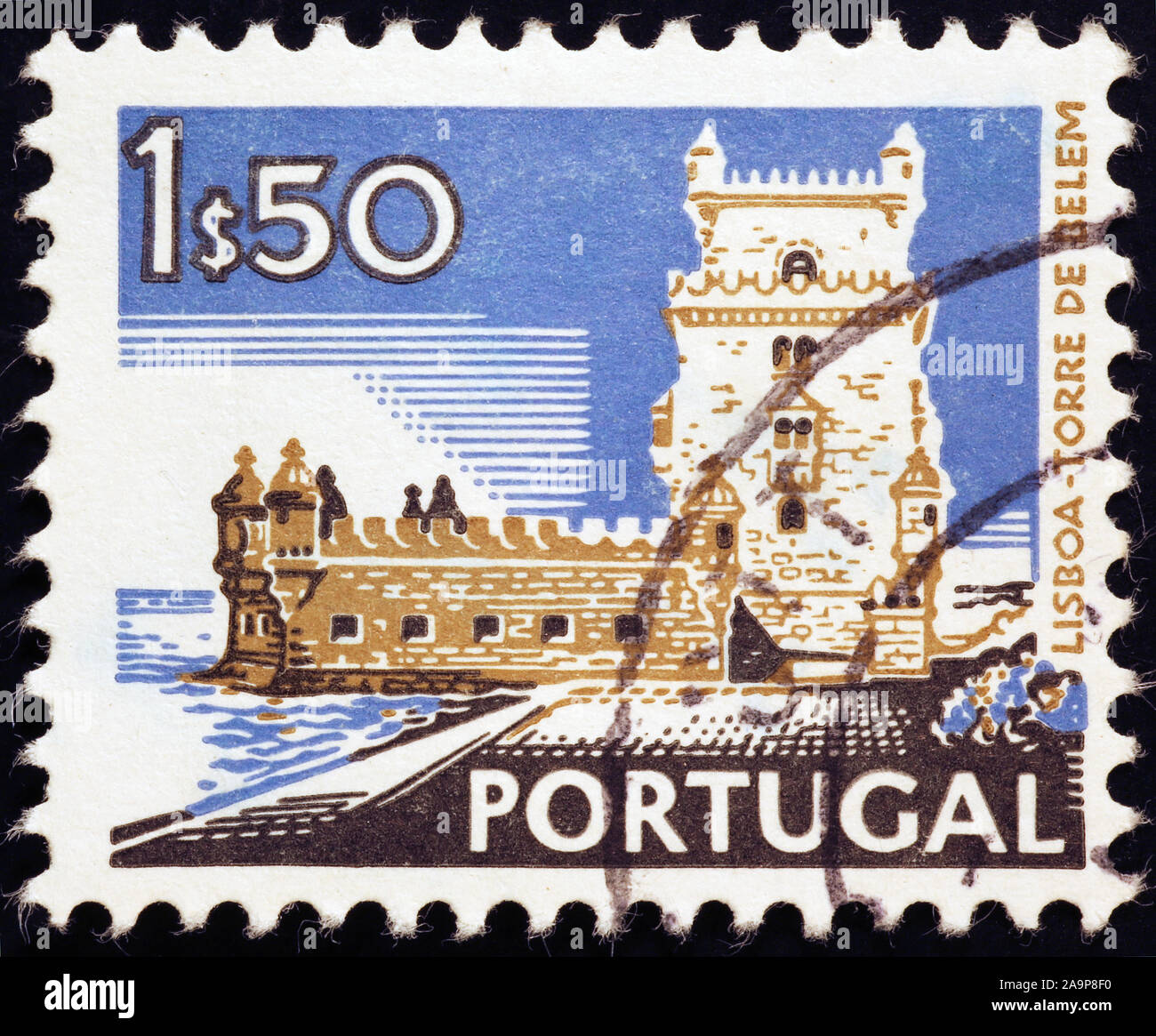 Torre de Belem in Lisbon on postage stamp Stock Photo - Alamy