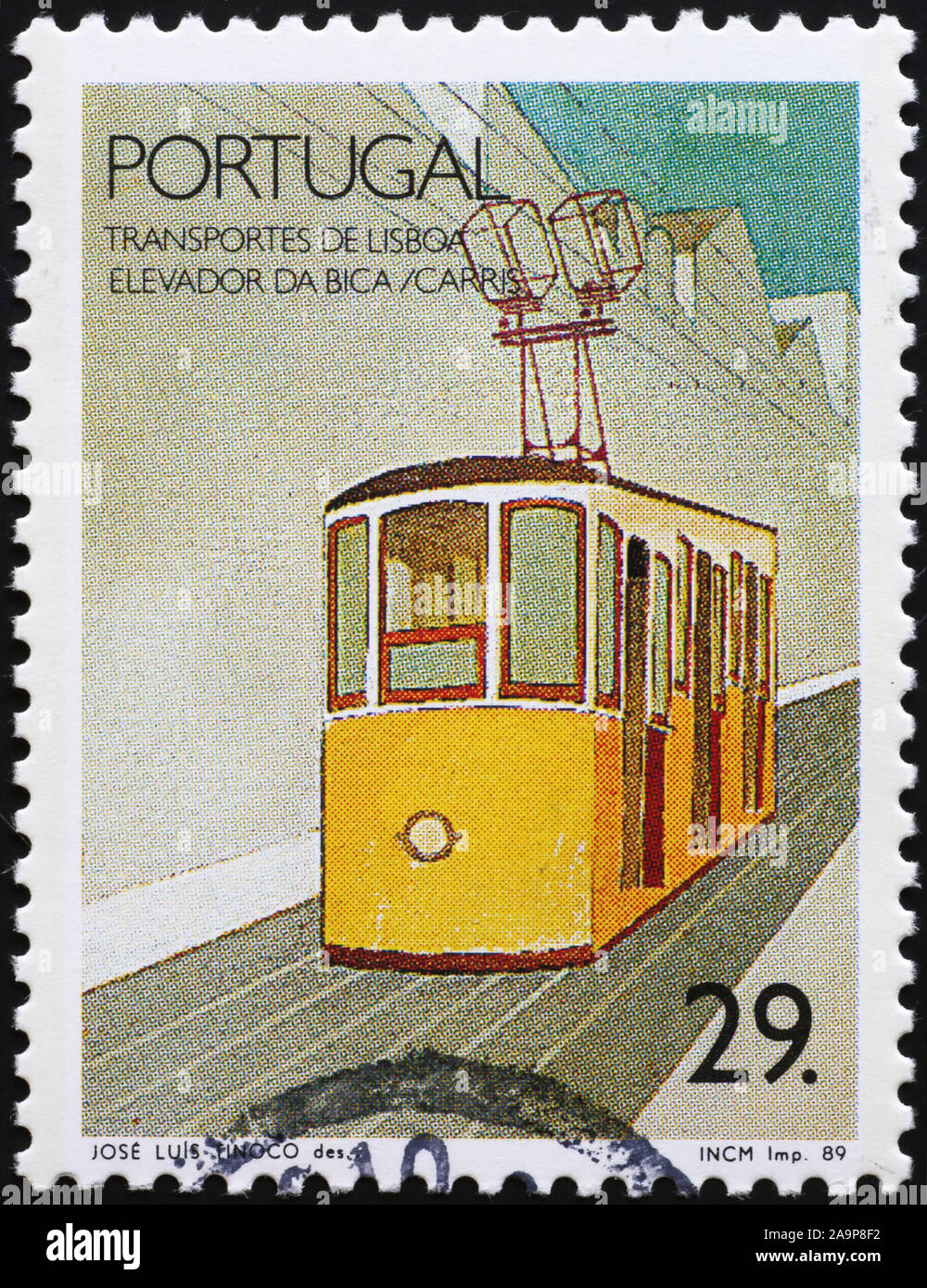 Traditional cable car of Lisbon on portuguese postage stamp Stock Photo - Alamy