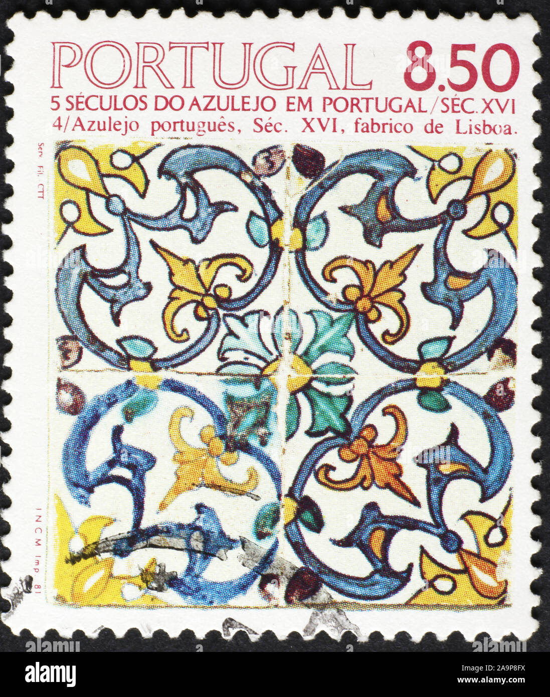 Traditional handpainted tiles on portuguese postage stamp Stock Photo - Alamy