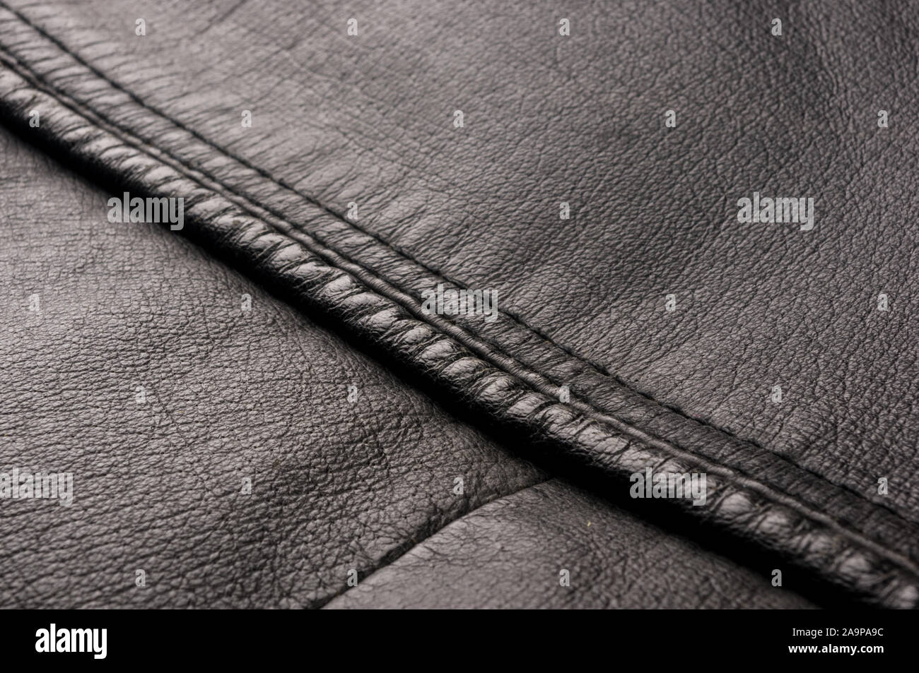 Old vintage genuine soft black leather texture background, top layer ...