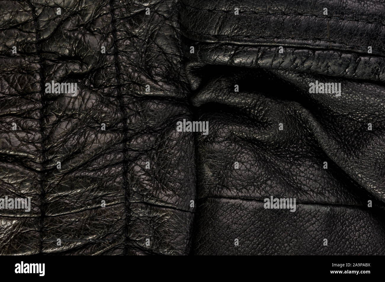 Old vintage genuine soft black leather texture background, top layer ...