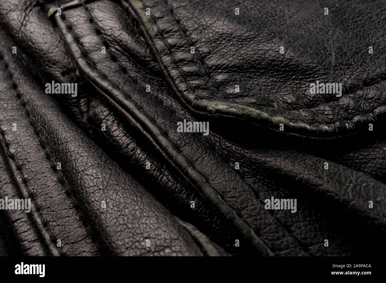 Old vintage genuine soft black leather texture background, top layer ...