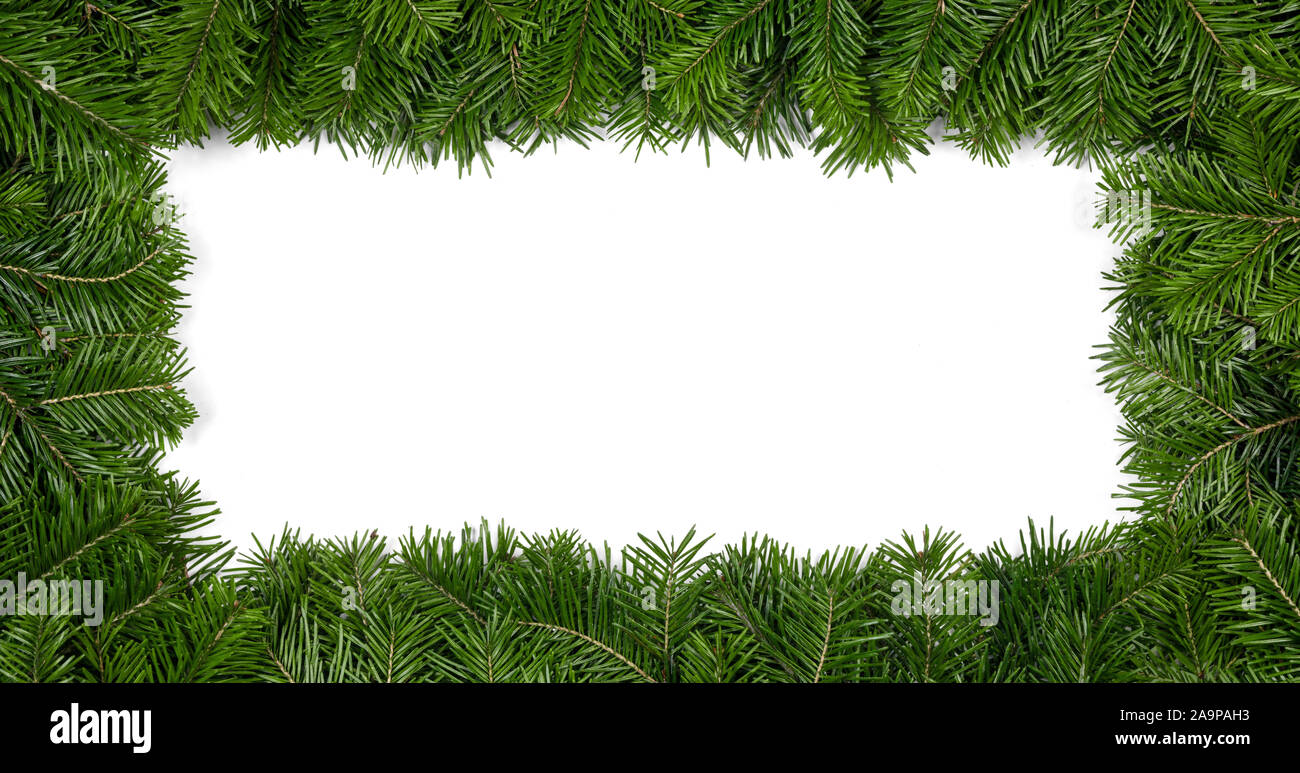 Natural fir Christmas tree border frame isolated on white , copy space ...