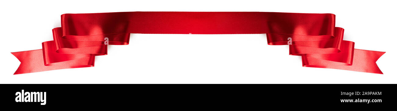 Red satin ribbon banner isolated on white background Stock Photo - Alamy