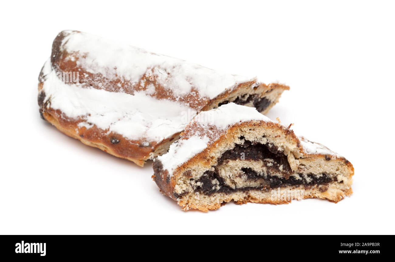poppy seed strudel isolated on white background Stock Photo - Alamy