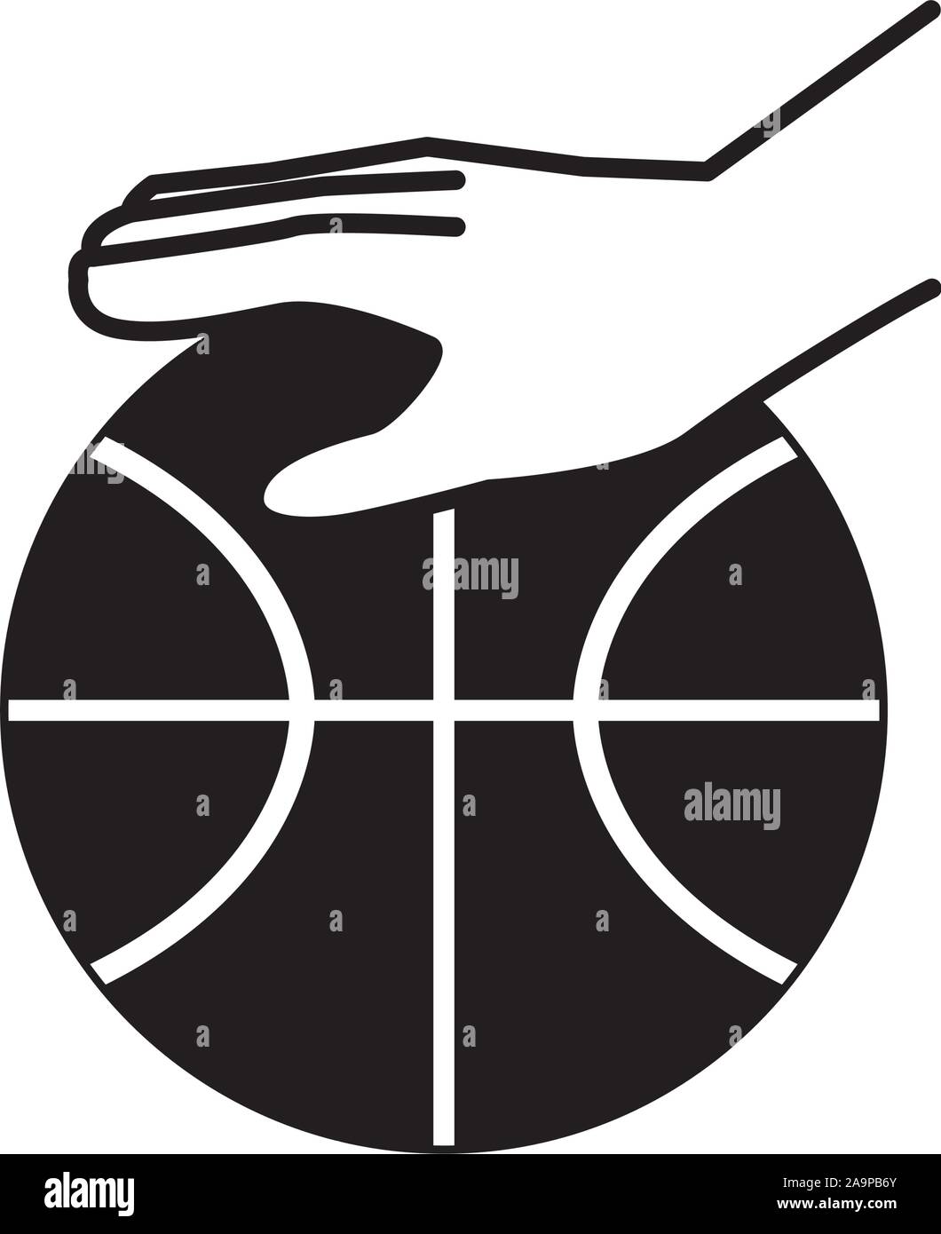 sport hand with ball basketball block line style vector illustration ...