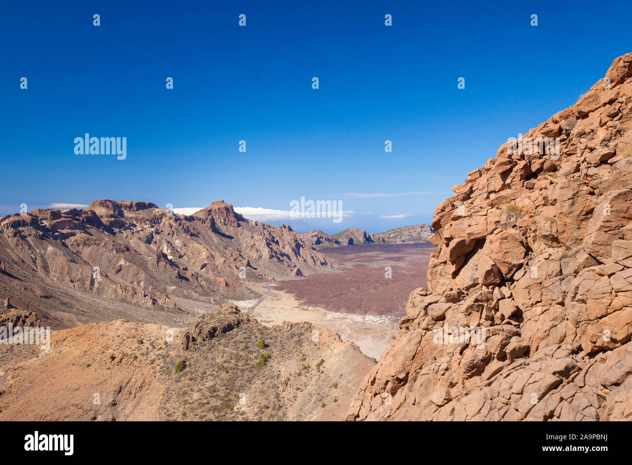Tenerife, view over Canadas del Teide old crates remains from hiking ...