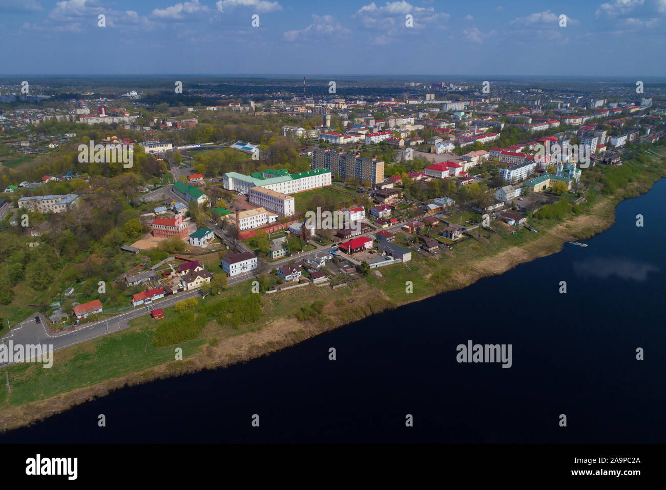 Modern Polotsk from the height of bird flight sunny April day (aerial ...