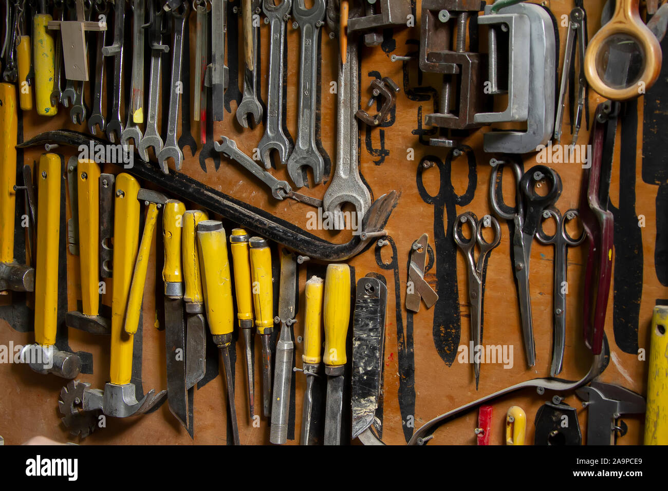 Work board with locksmith tools Stock Photo - Alamy