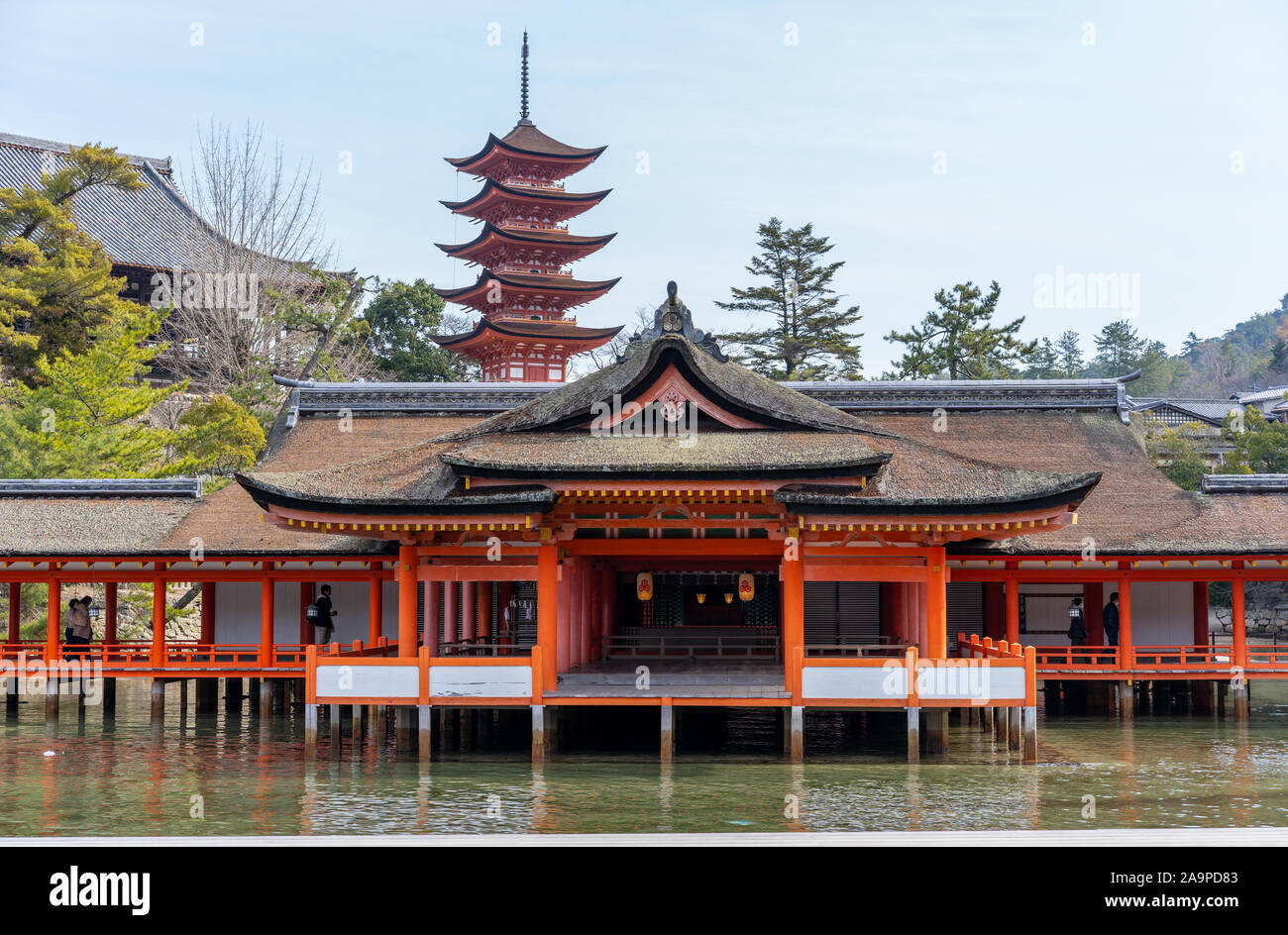 Itsukushima Shrine and senjokaku Hall five stories pagoda in Miyajima ...