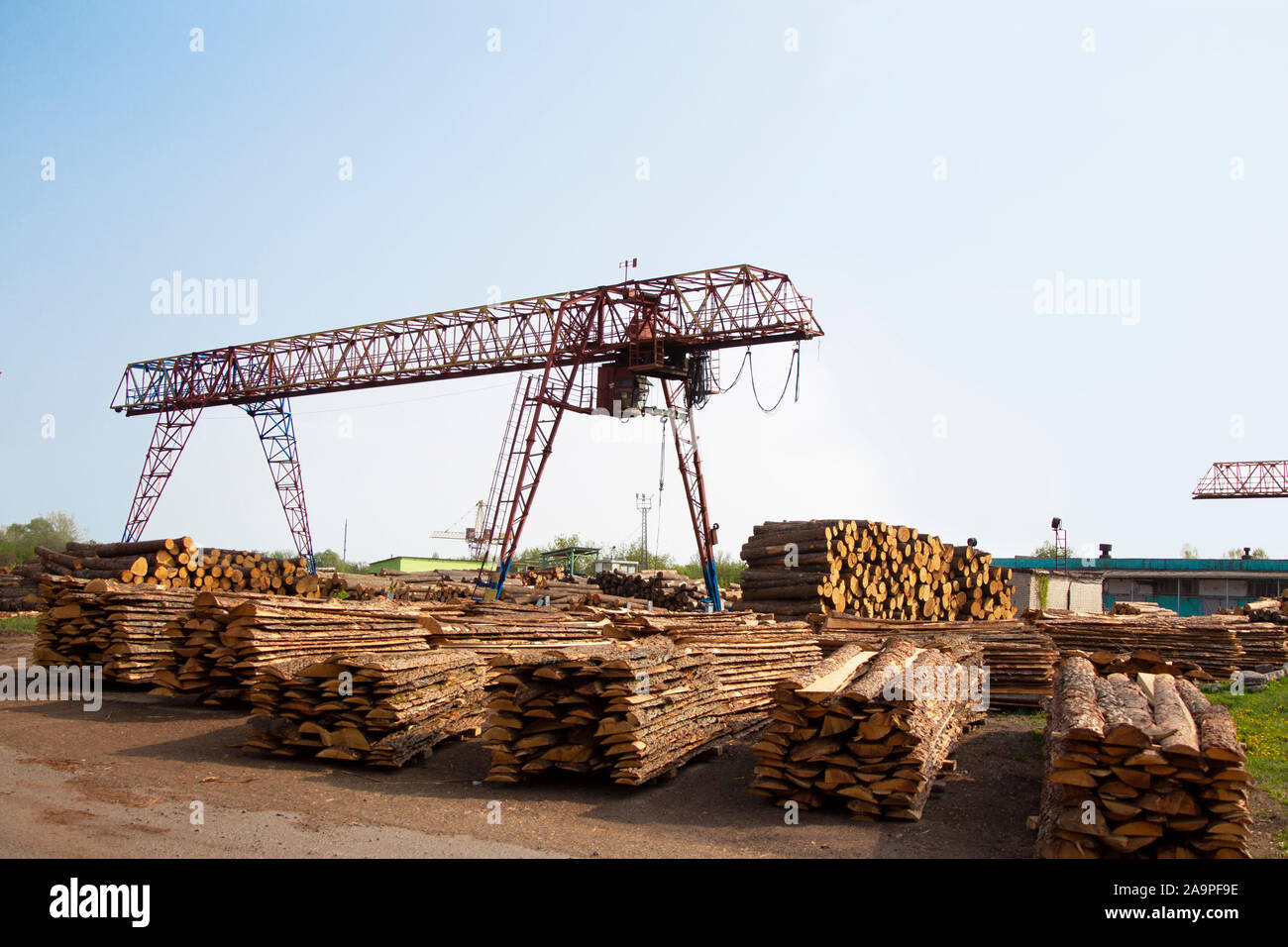 Woodworking factory. Industrial wood processing Stock Photo - Alamy