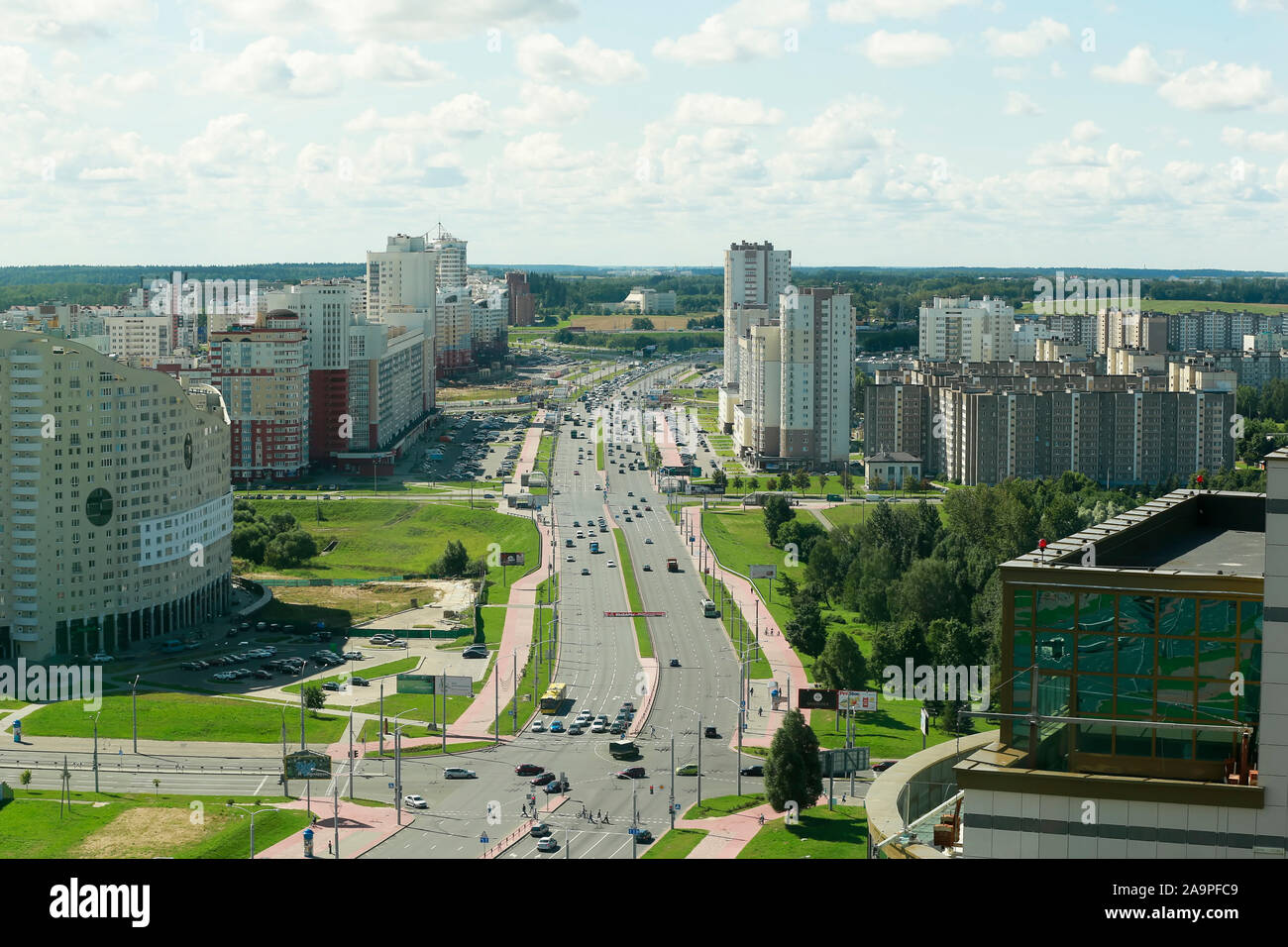 Belarus, the city of Minsk on August 12, 2016. Central residential ...