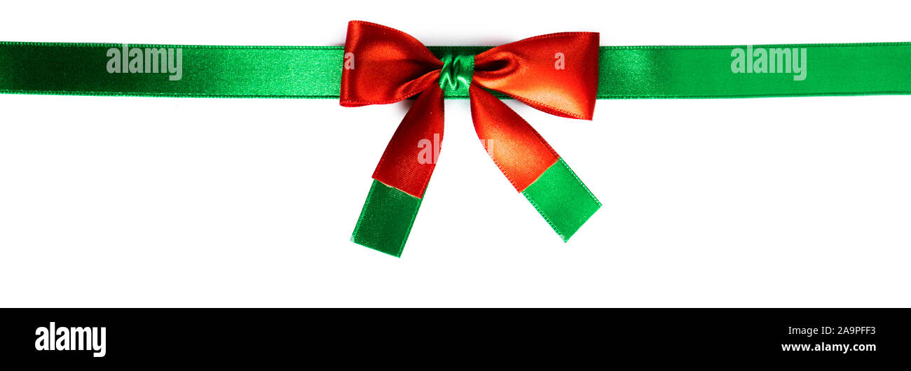Elegant satin red and green ribbon bow isolated on white background ...