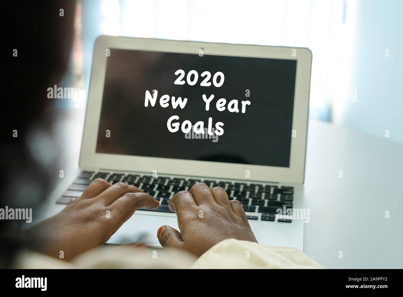 2020 new year goal, plans, resolutions setting. Text on computer screen ...