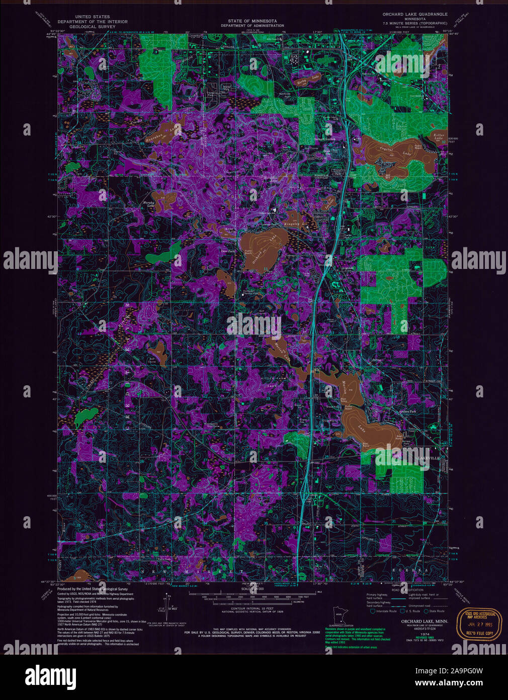 USGS TOPO Map MInnesota MN Orchard Lake 805830 1974 24000 Inverted ...