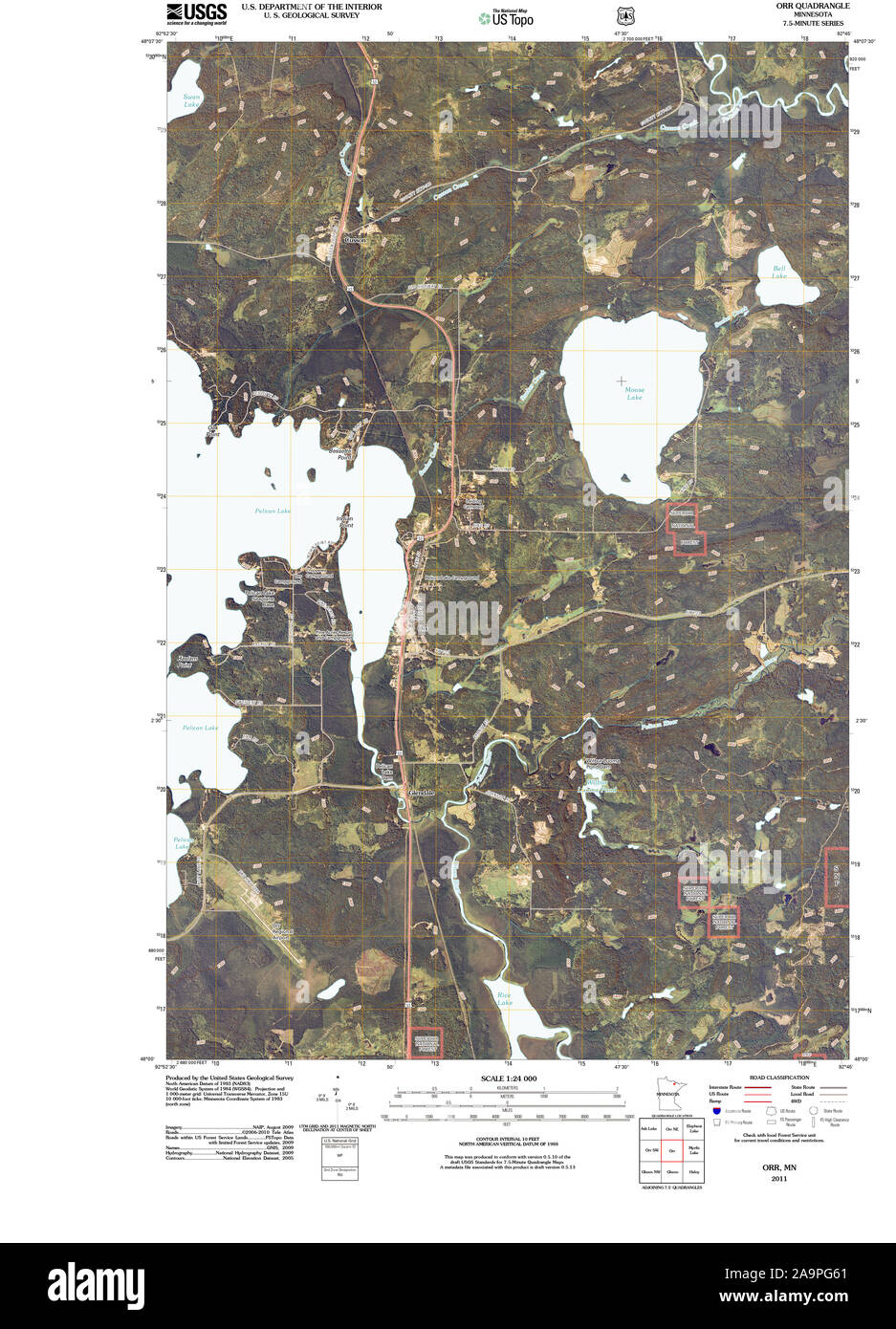 USGS TOPO Map MInnesota MN Orr 20110331 TM Restoration Stock Photo - Alamy