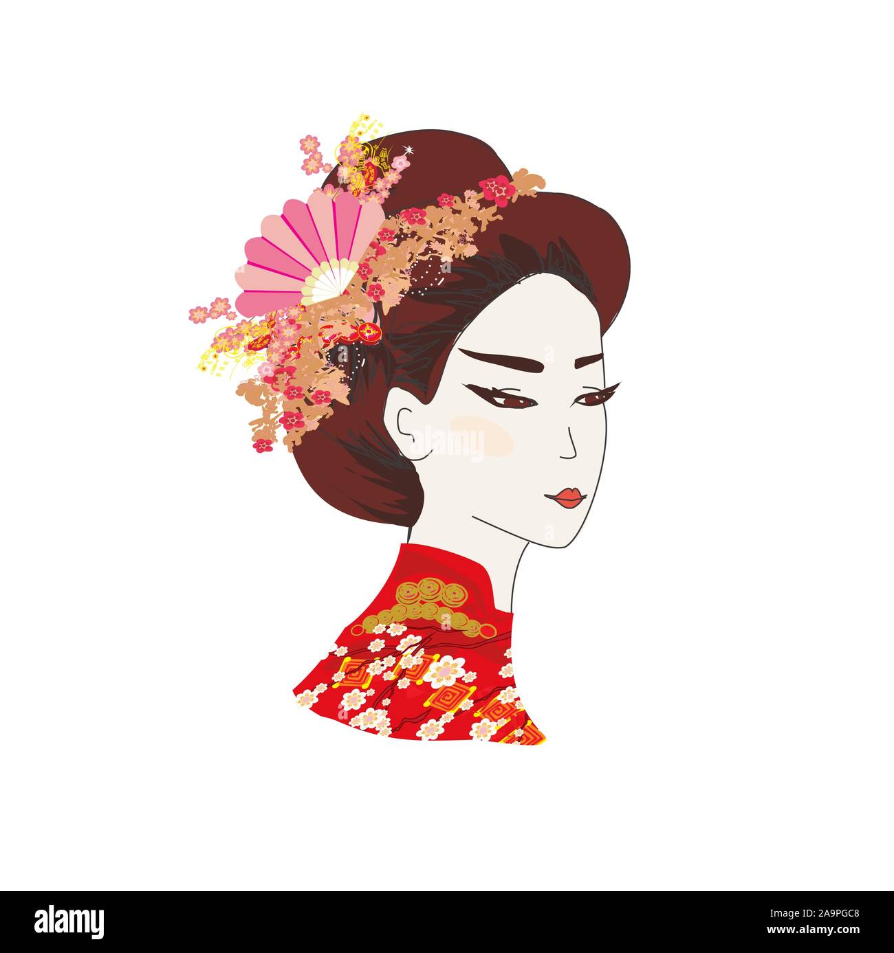 Beautiful Japanese Geisha Doodle Portrait Stock Vector Image And Art