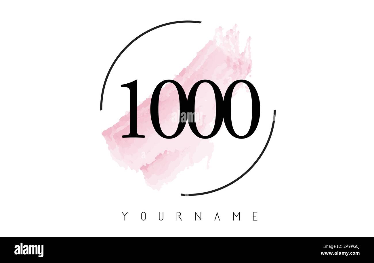Number 1000 Watercolor Stroke Logo with Circular Shape and Pastel Pink ...