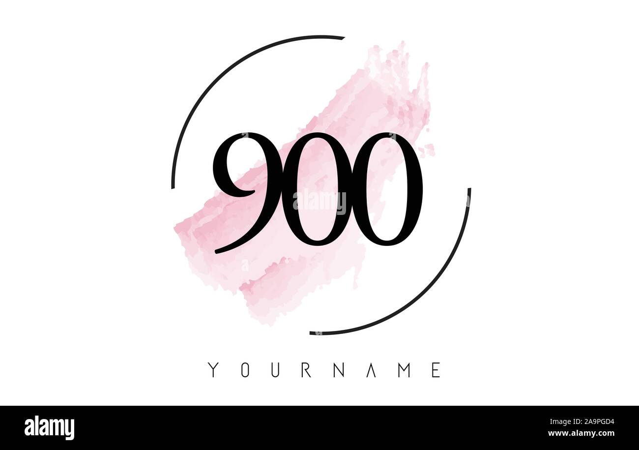 Number 900 Watercolor Stroke Logo with Circular Shape and Pastel Pink ...