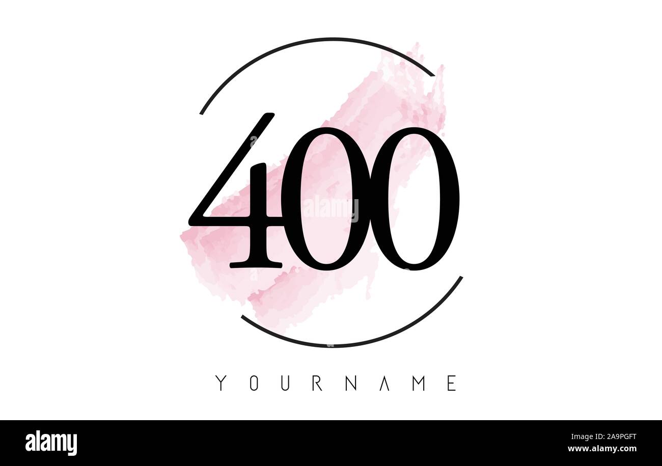 Number 400 Watercolor Stroke Logo with Circular Shape and Pastel Pink ...