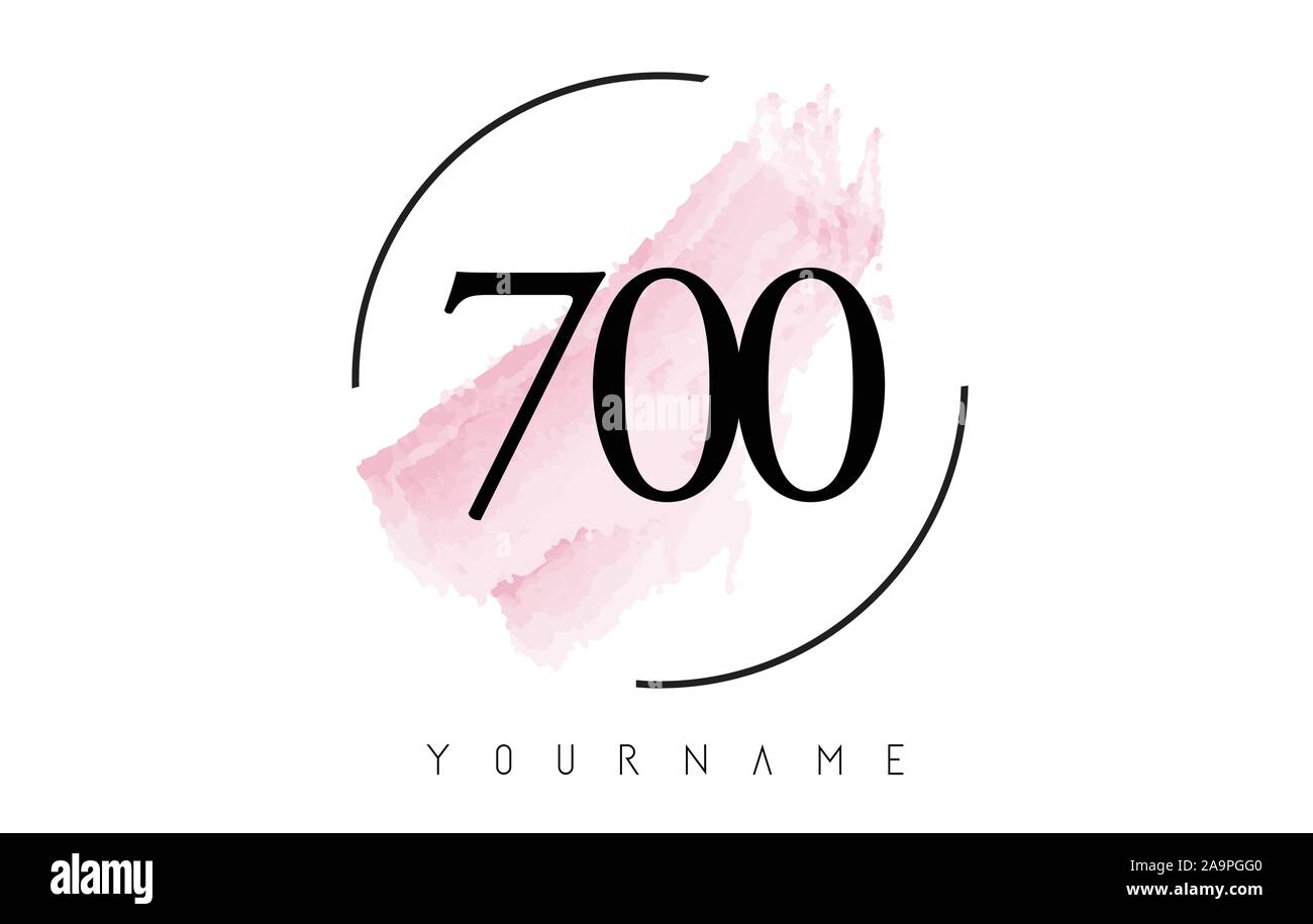 Number 700 Watercolor Stroke Logo with Circular Shape and Pastel Pink ...