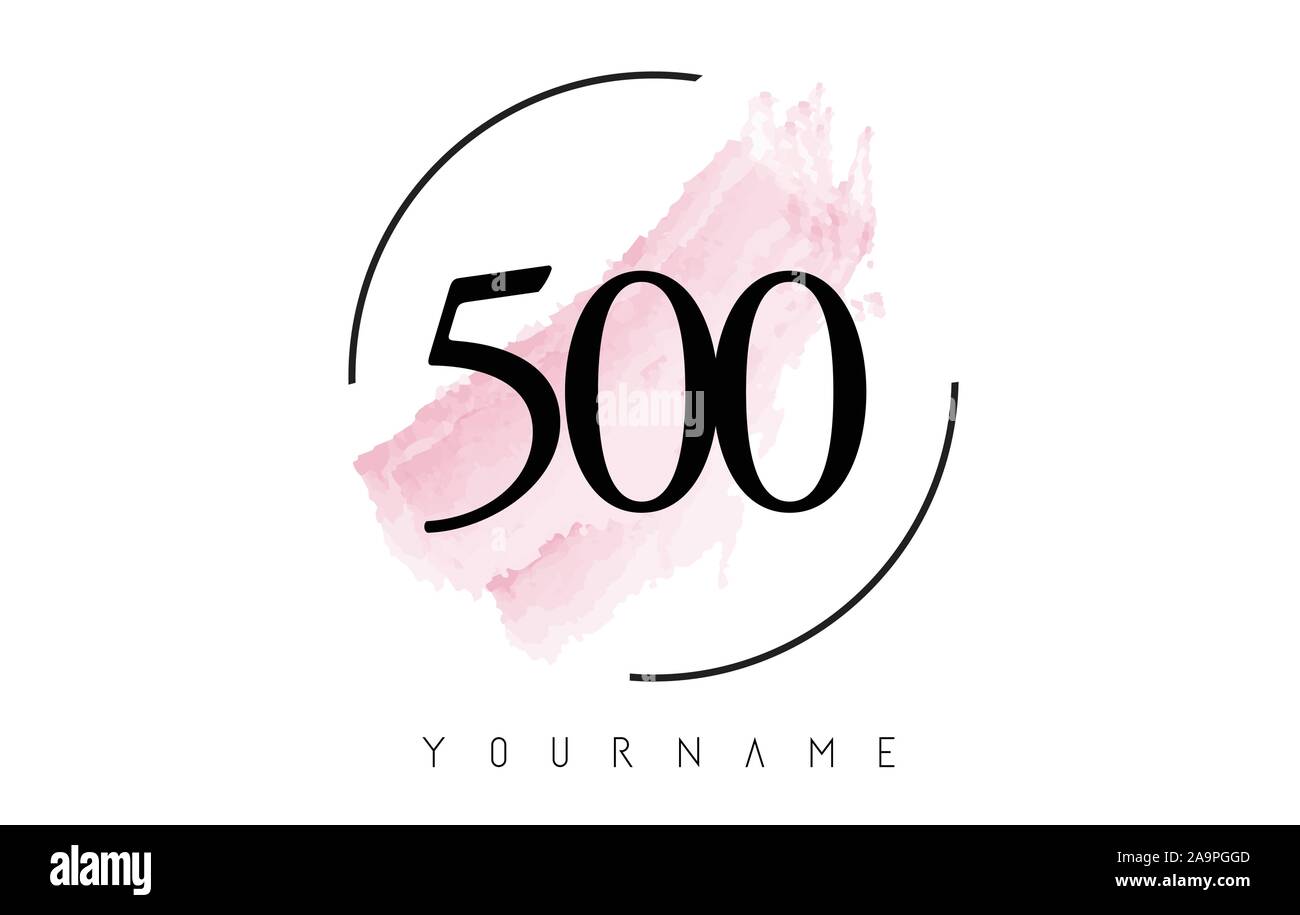 Number 500 Watercolor Stroke Logo with Circular Shape and Pastel Pink ...