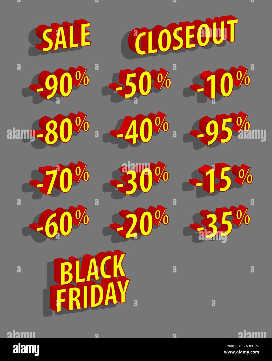 Vector discount logo set. Sale black friday 3D icons collection Stock ...