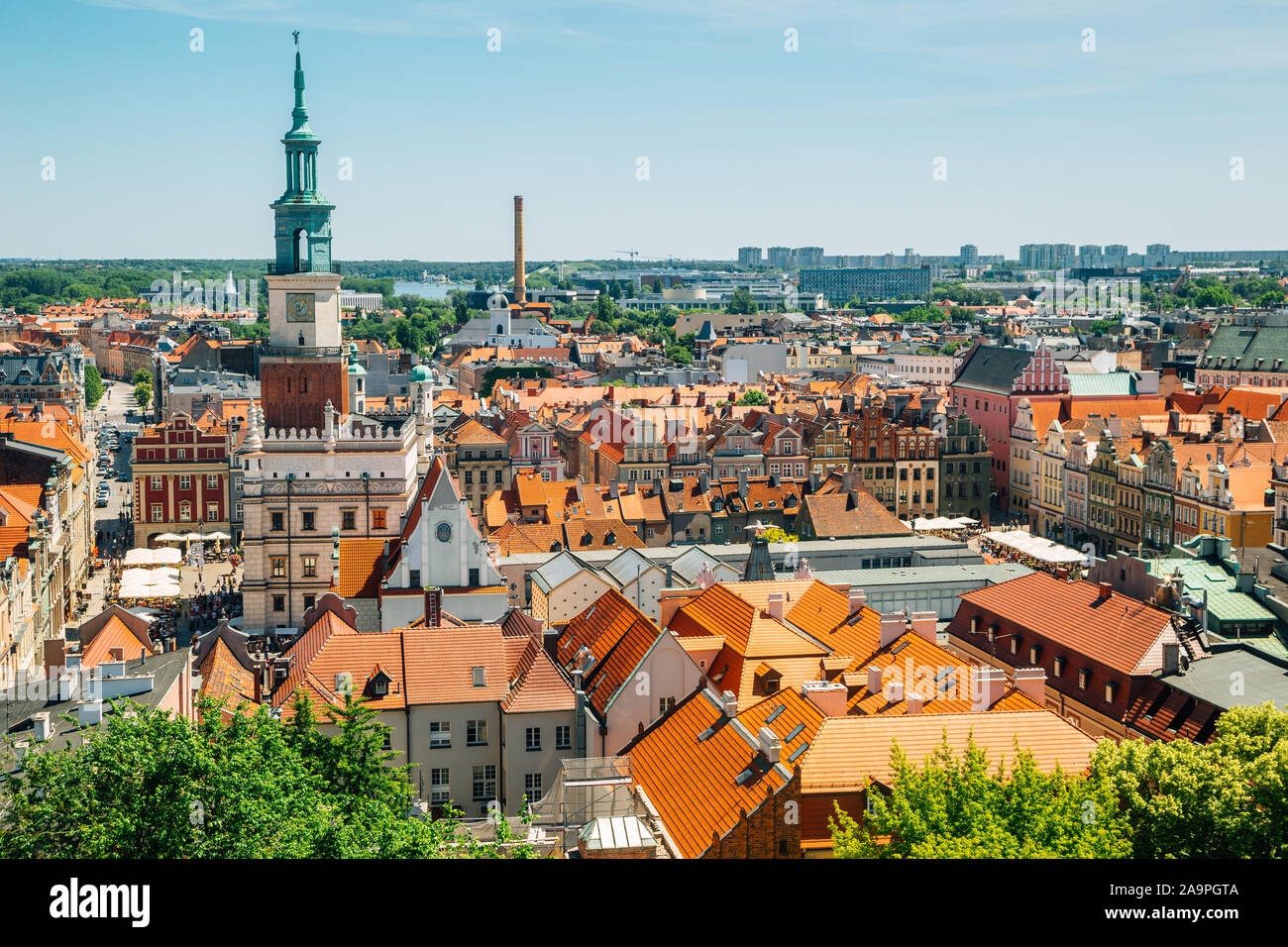 Old town cityscape from Royal Castle Observation Deck in Poznan, Poland ...