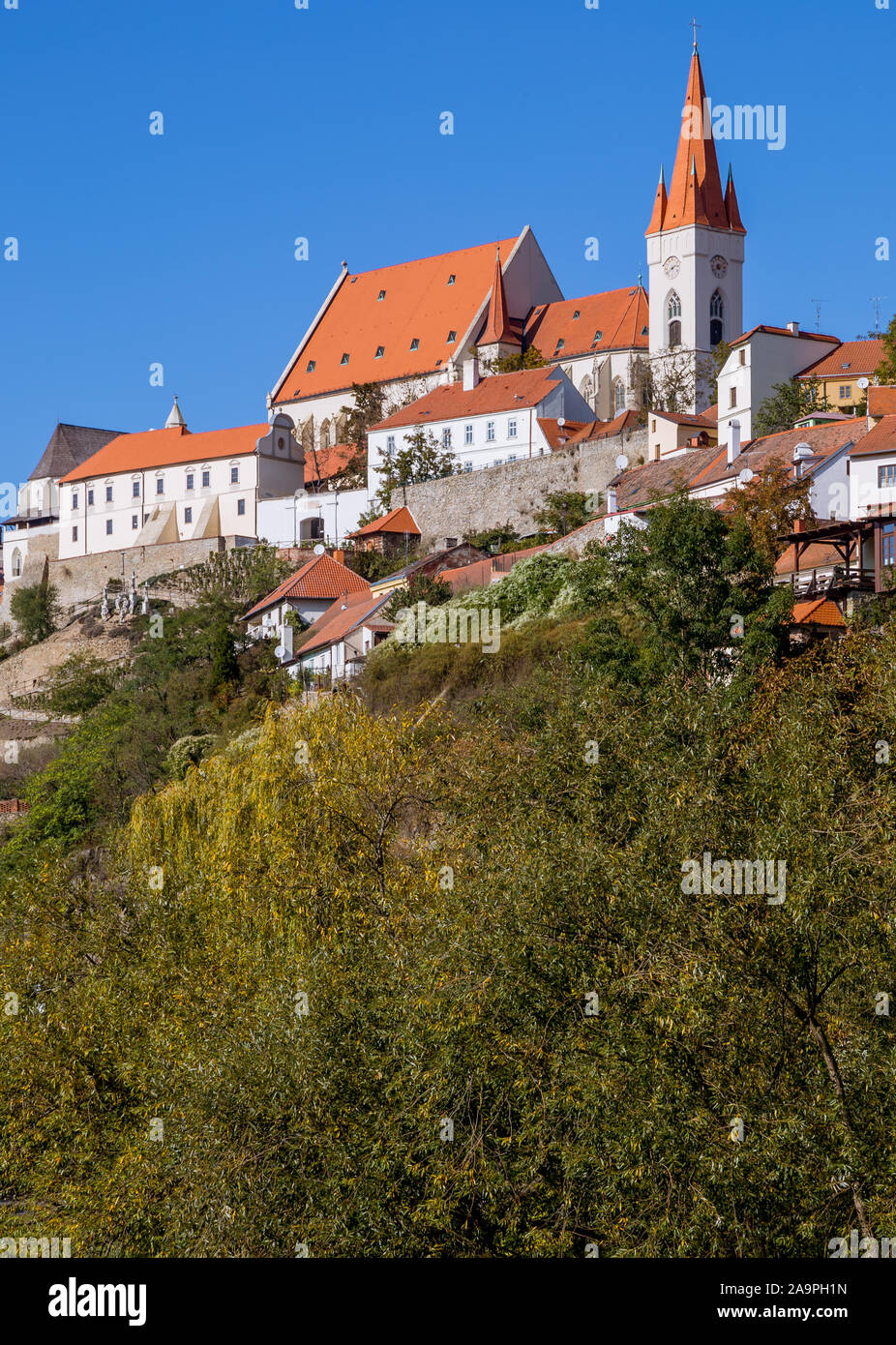 The royal historic town of Znojmo, with its castle high above the Dyje ...