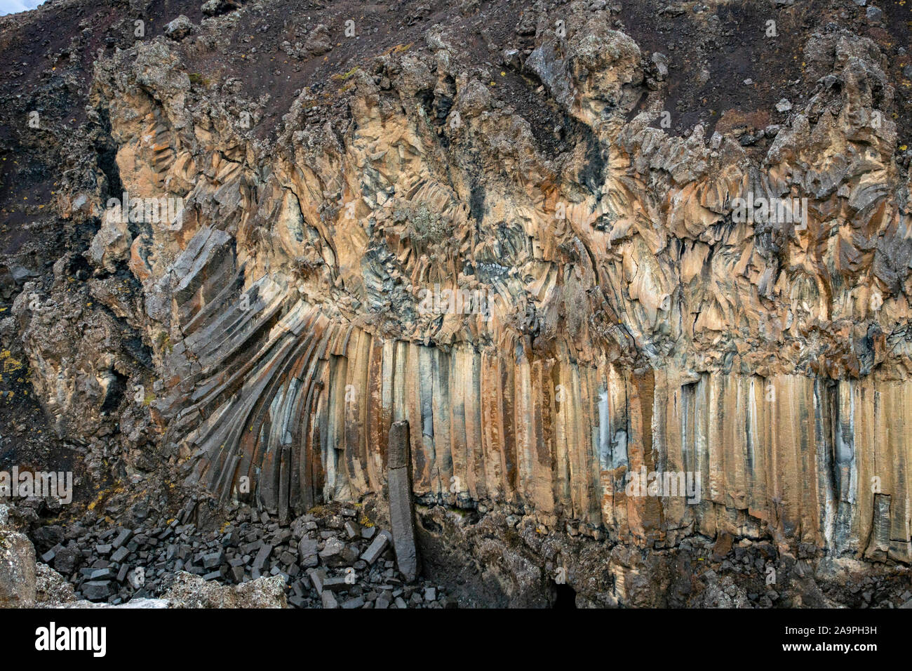 details of columnar basalt of Aldeyjarfoss Waterfall in a seculed area ...