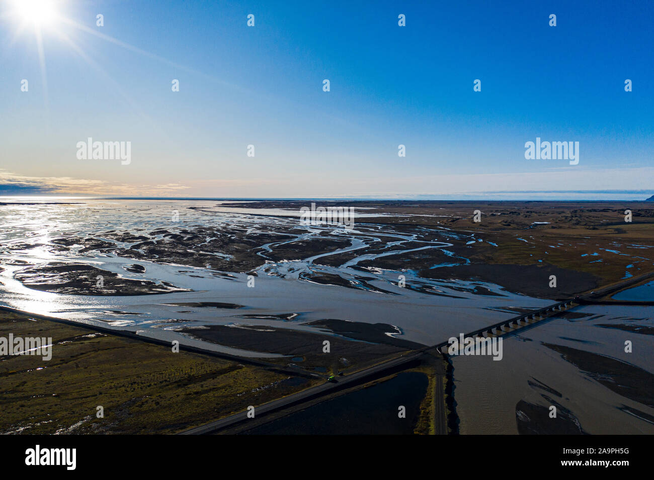 Aerial photo of a glacier river delta in the east of Iceland Stock ...