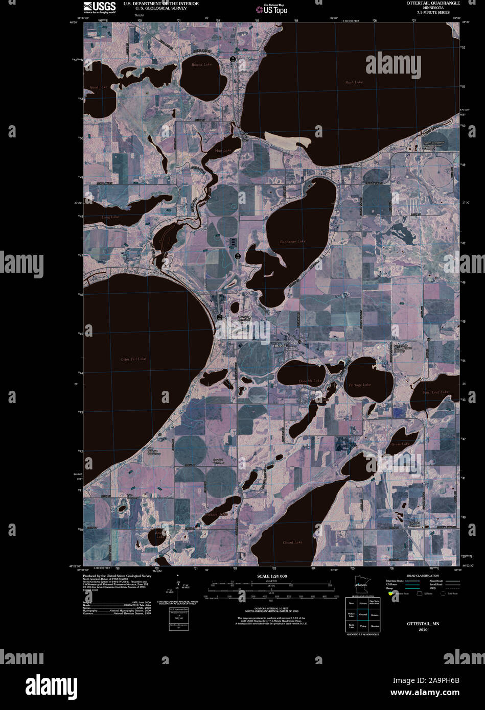 USGS TOPO Map MInnesota MN Ottertail 20100817 TM Inverted Restoration ...