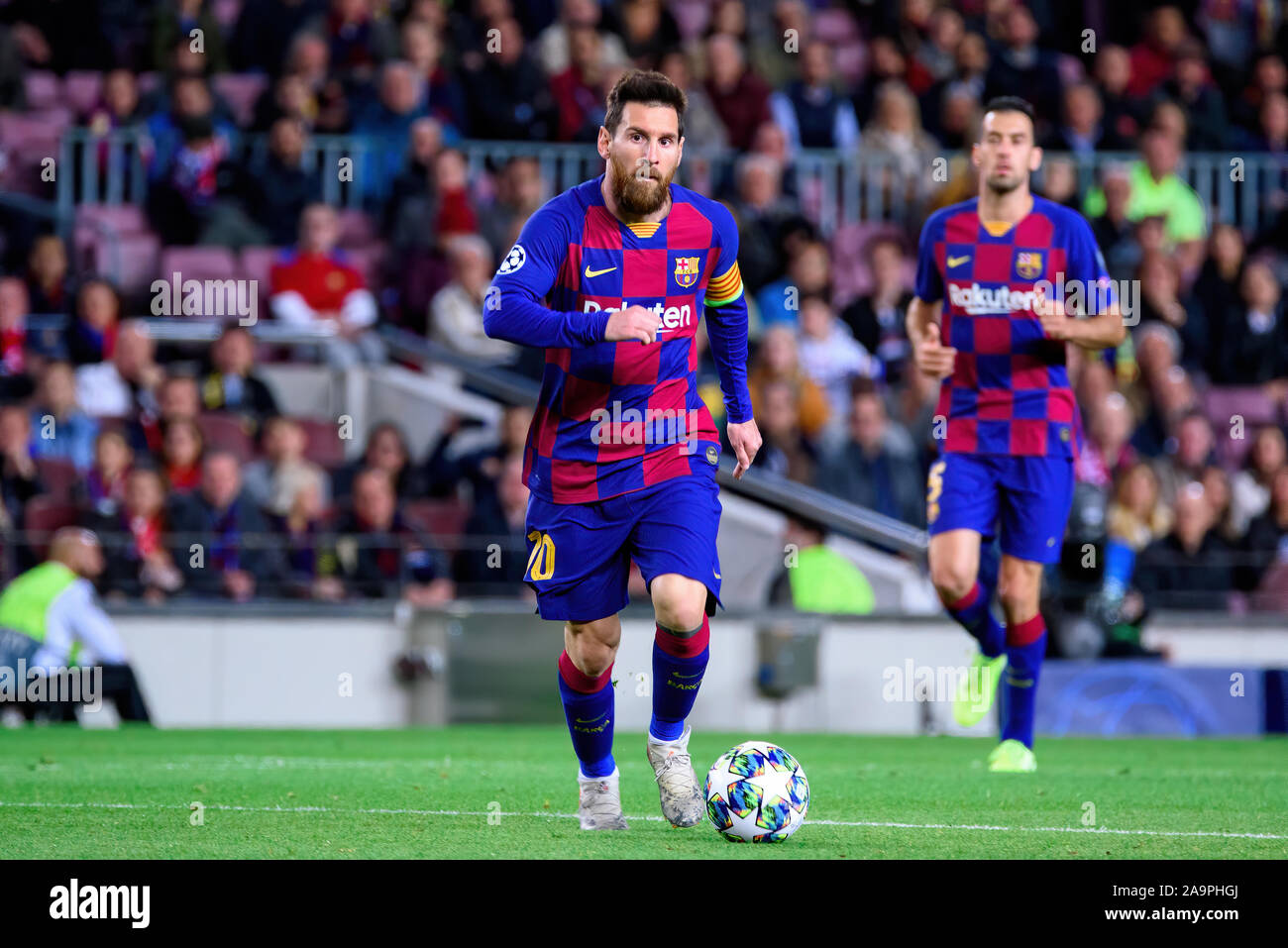 BARCELONA - NOV 5: Lionel Messi plays at the Champions League match ...