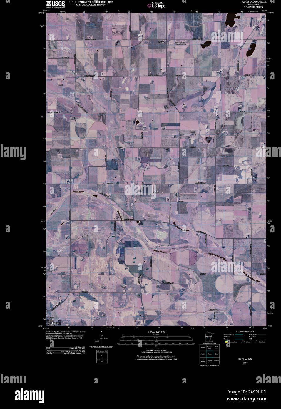 USGS TOPO Map MInnesota MN Padua 20100818 TM Inverted Restoration Stock ...