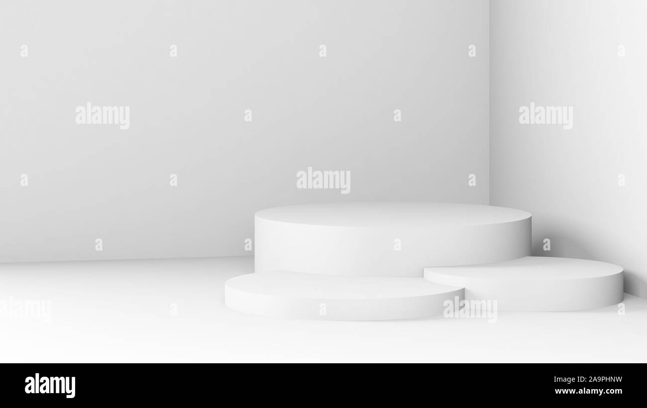 White empty podium stands in an abstract interior, minimal installation ...