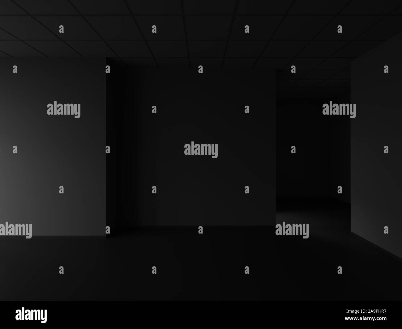 Dark empty office interior background, 3d rendering illustration Stock ...
