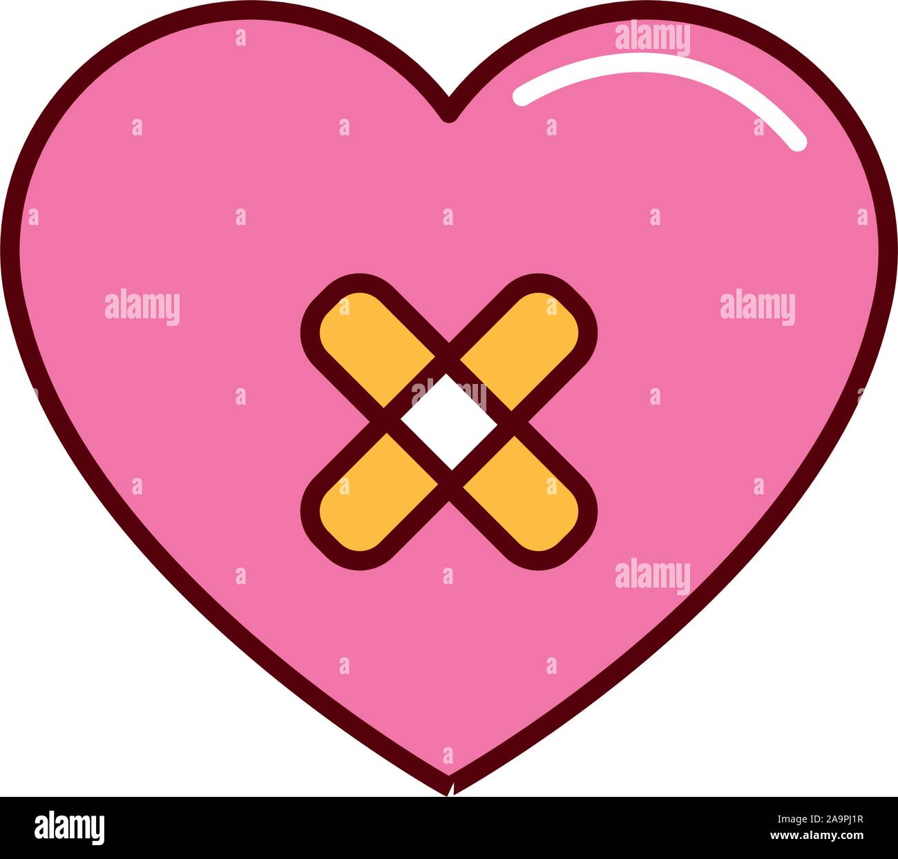 sad heart with plaster romantic passion love flat line vector illustration Stock Vector Image ...