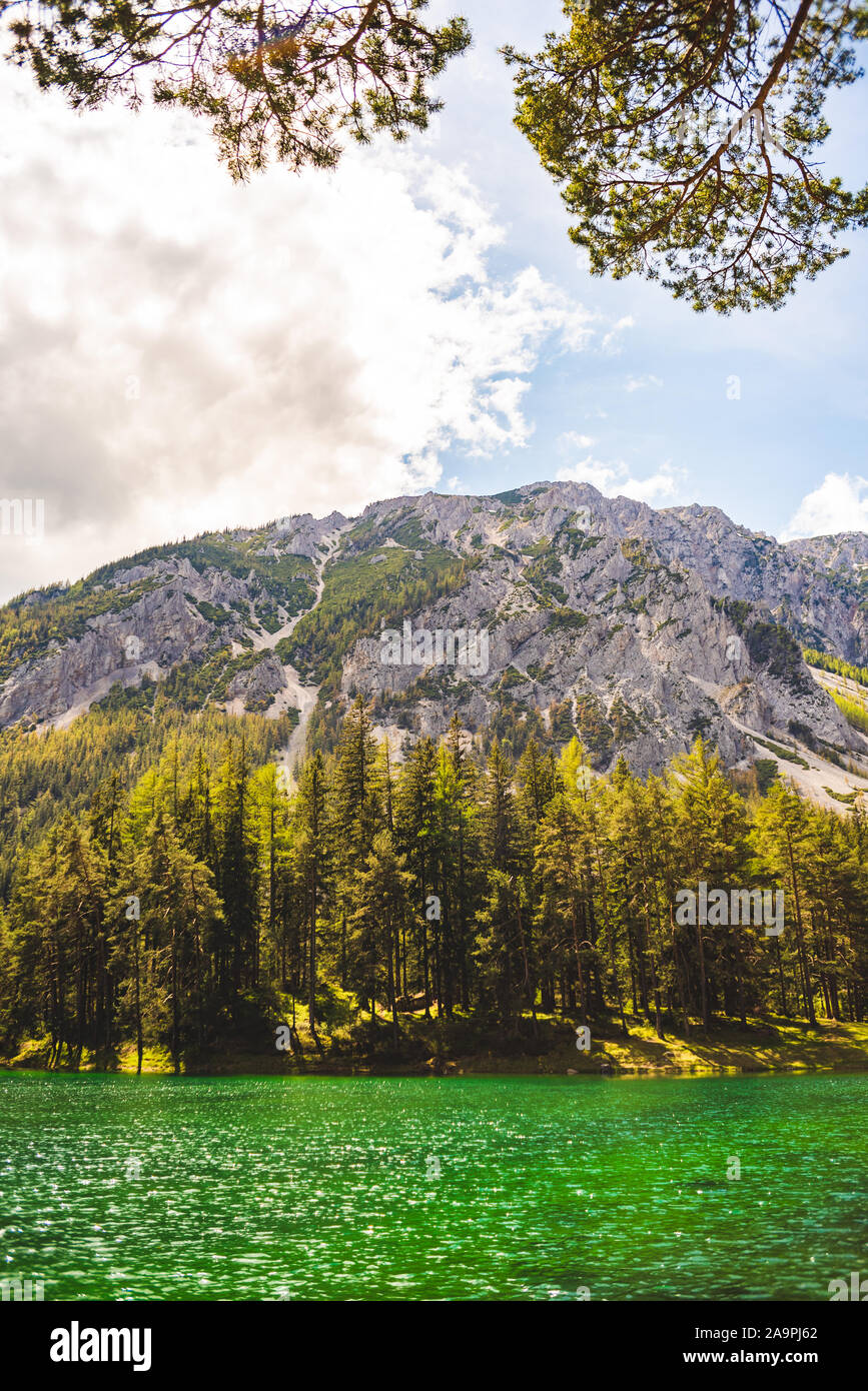 Gruner See, Austria Peaceful mountain view with famous green lake in ...
